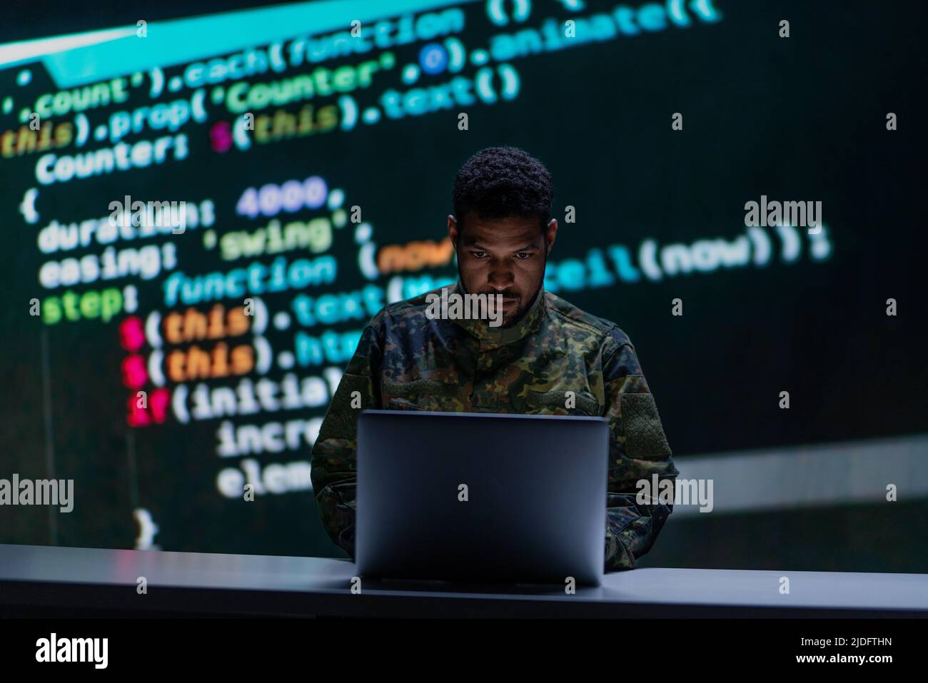 Hacker in military unifrorm on dark web, cyberwar concept Stock Photo ...