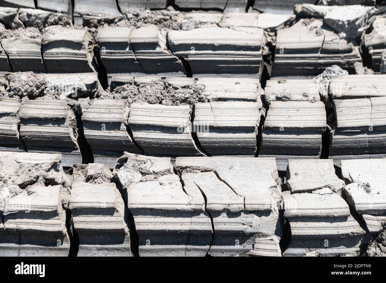 A texture and background of The fissures of the plowed and heated soil ...