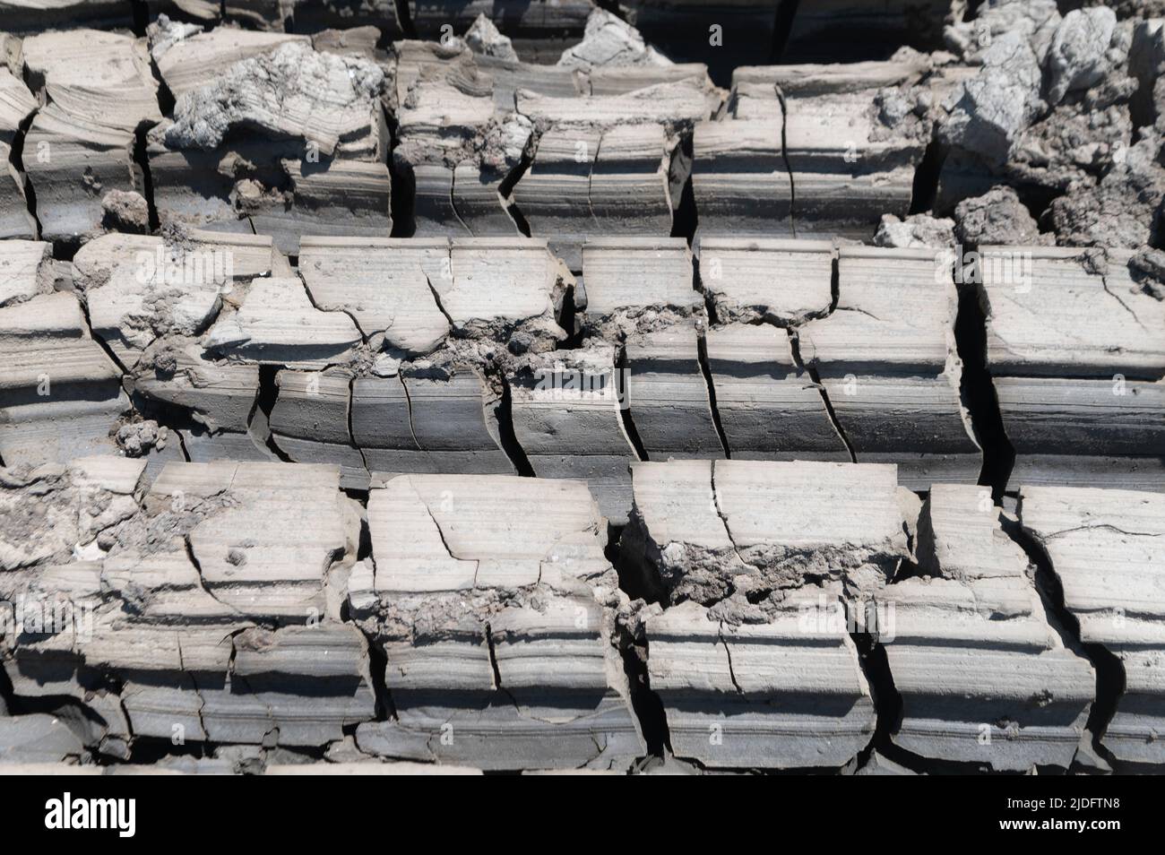A texture and background of The fissures of the plowed and heated soil ...