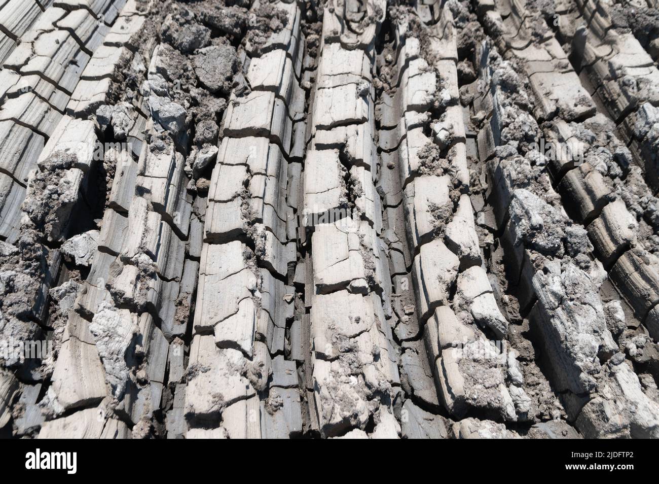 A texture and background of The fissures of the plowed and heated soil ...