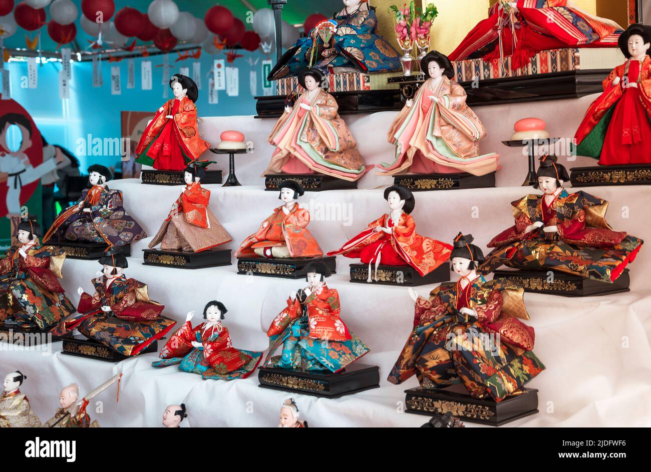 Traditional Japanese dolls with beautiful ornaments and colorful ...