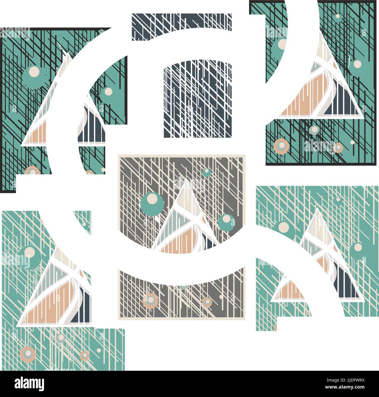 Decorative composition with circles, lines and triangular elements ...