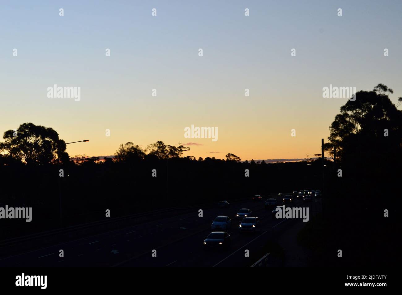 Sunset over the Great Western Highway at Hazelbrook in the Blue ...