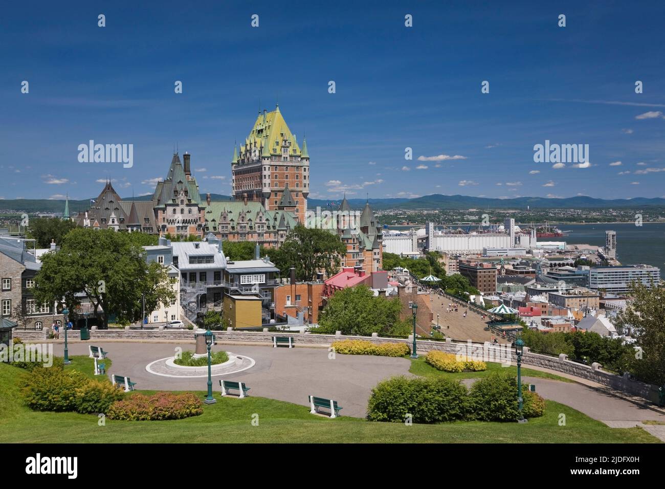 View of Chateau Frontenac and park from the Citadel, Old Quebec City ...