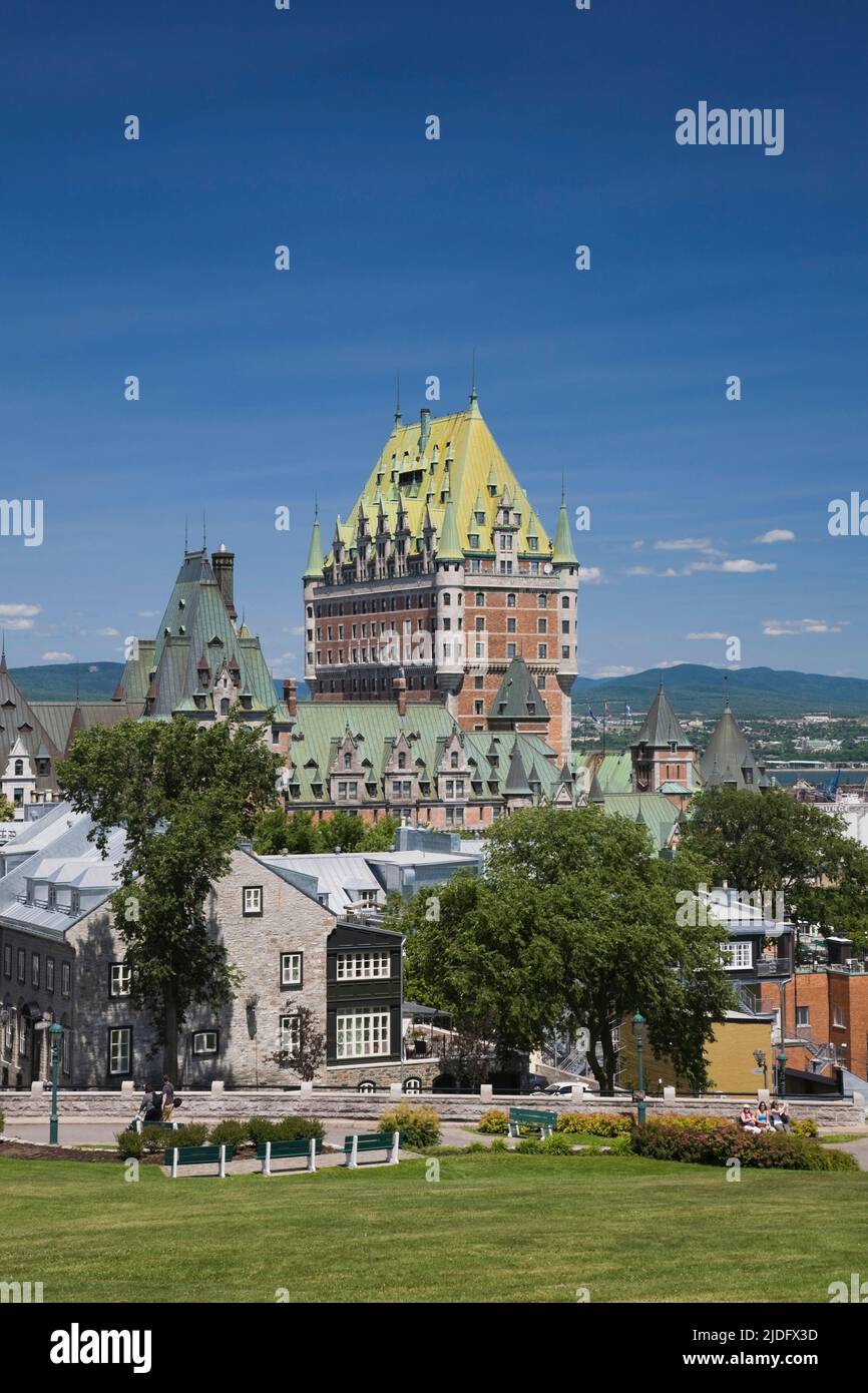 View of Chateau Frontenac and park from the Citadel, Old Quebec City ...