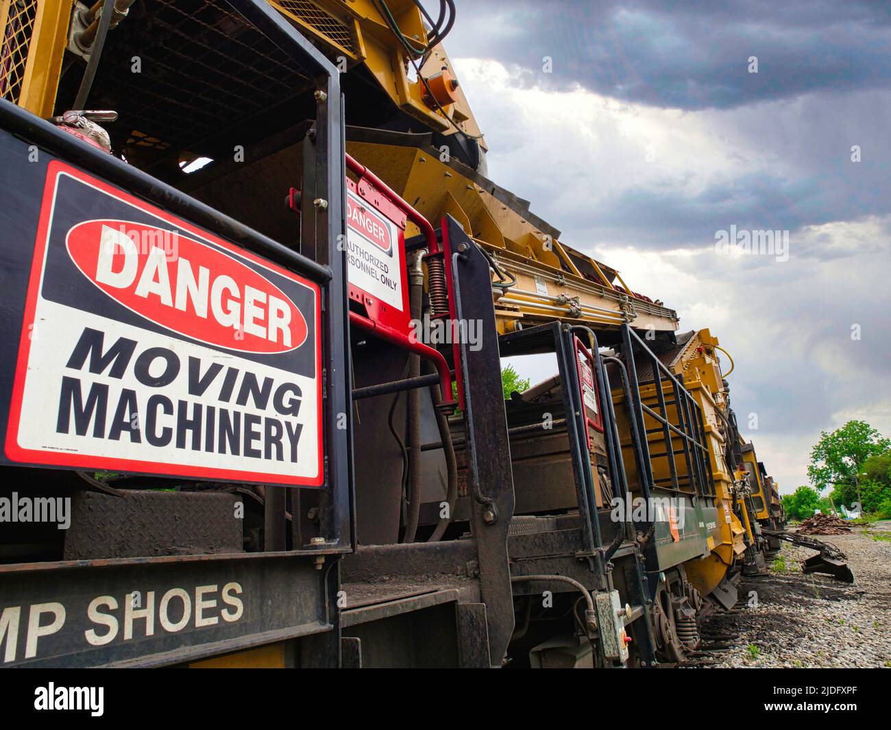 danger sign on a railroad Maintenace train Stock Photo - Alamy