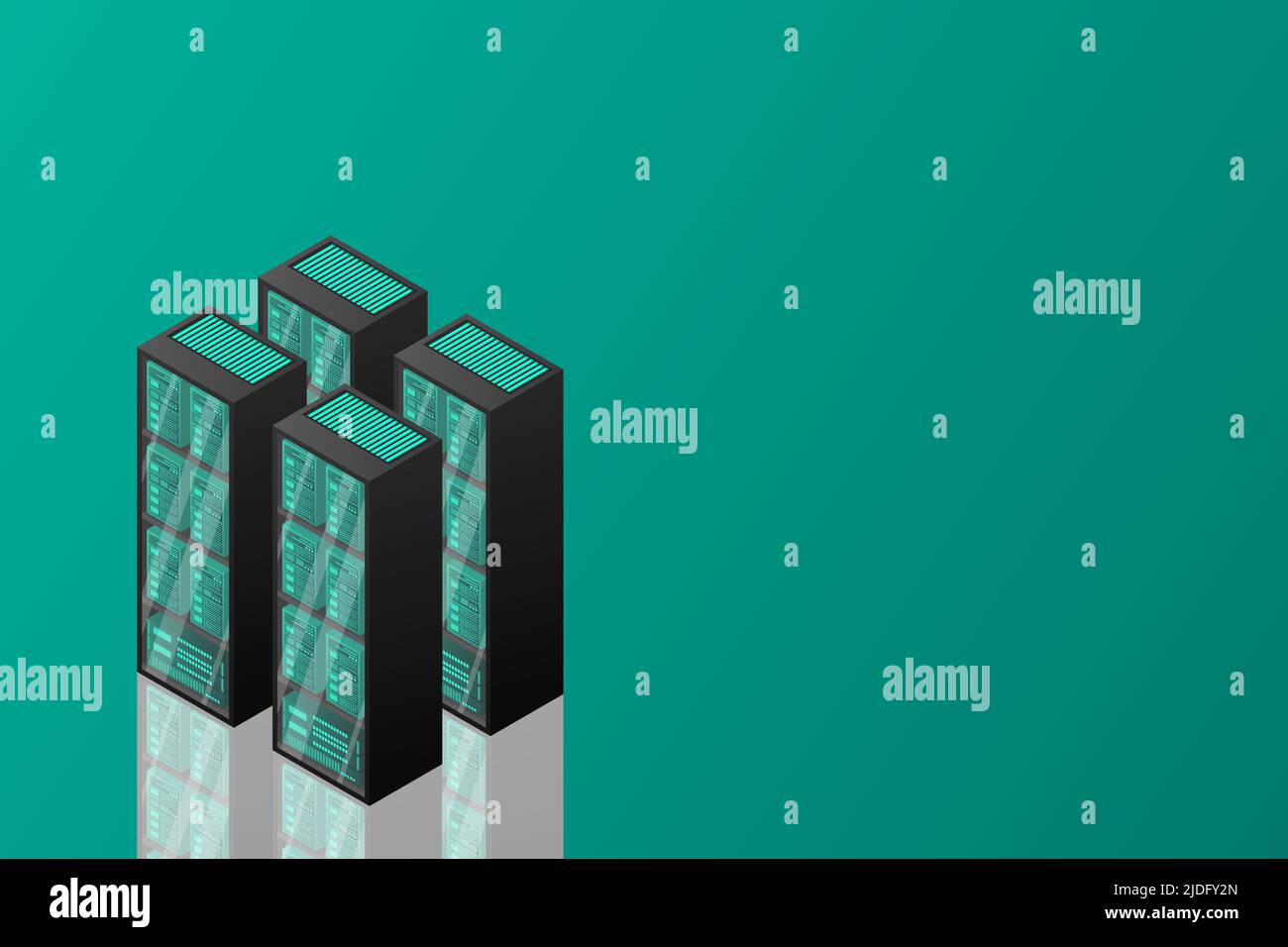 Mainframe, powered server, high technology concept, data center, cloud data storage isometric ...
