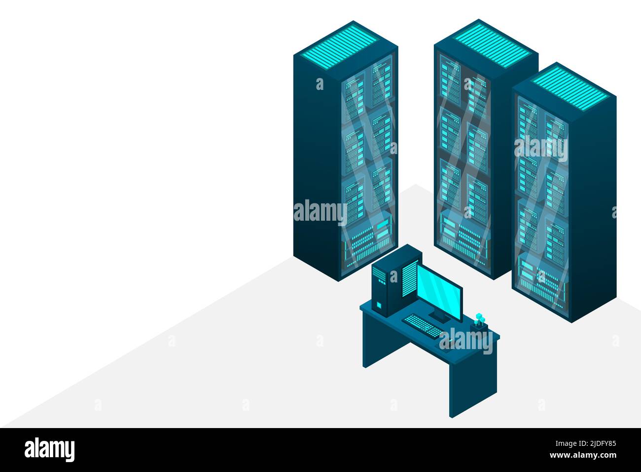 Web hosting and big data processing, server room rack. Concept of data center isometric Stock ...