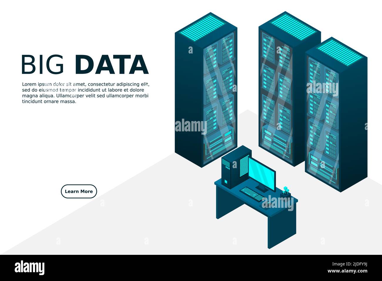 Web hosting and big data processing, server room rack. Concept of data center isometric Stock ...