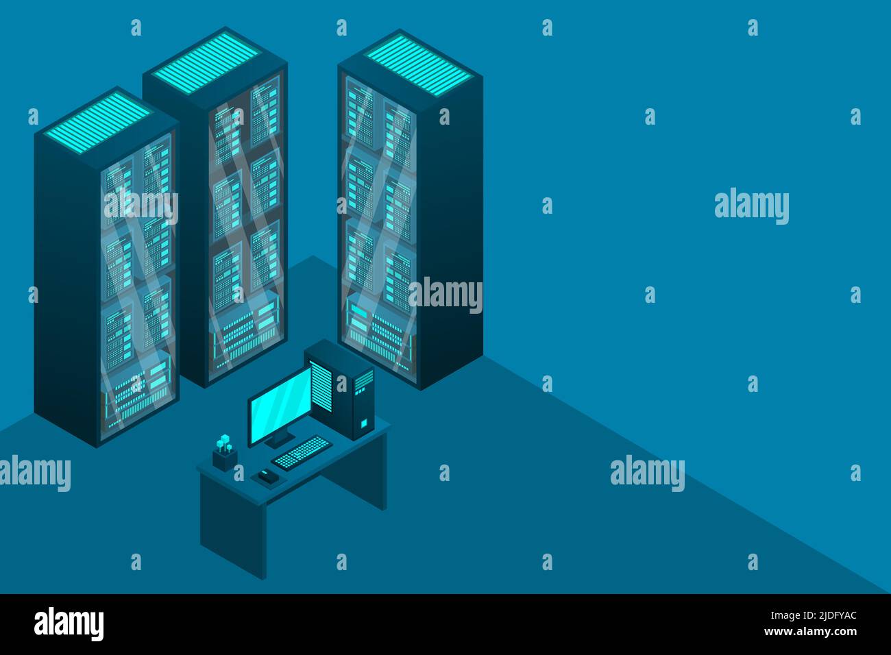 Web hosting and big data processing, server room rack. Concept of data center isometric Stock ...