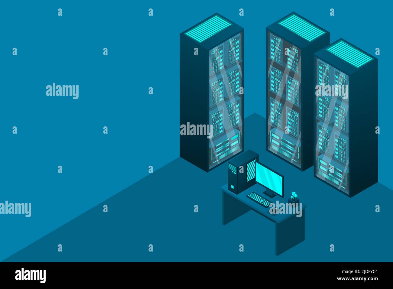 Web hosting and big data processing, server room rack. Concept of data center isometric Stock ...