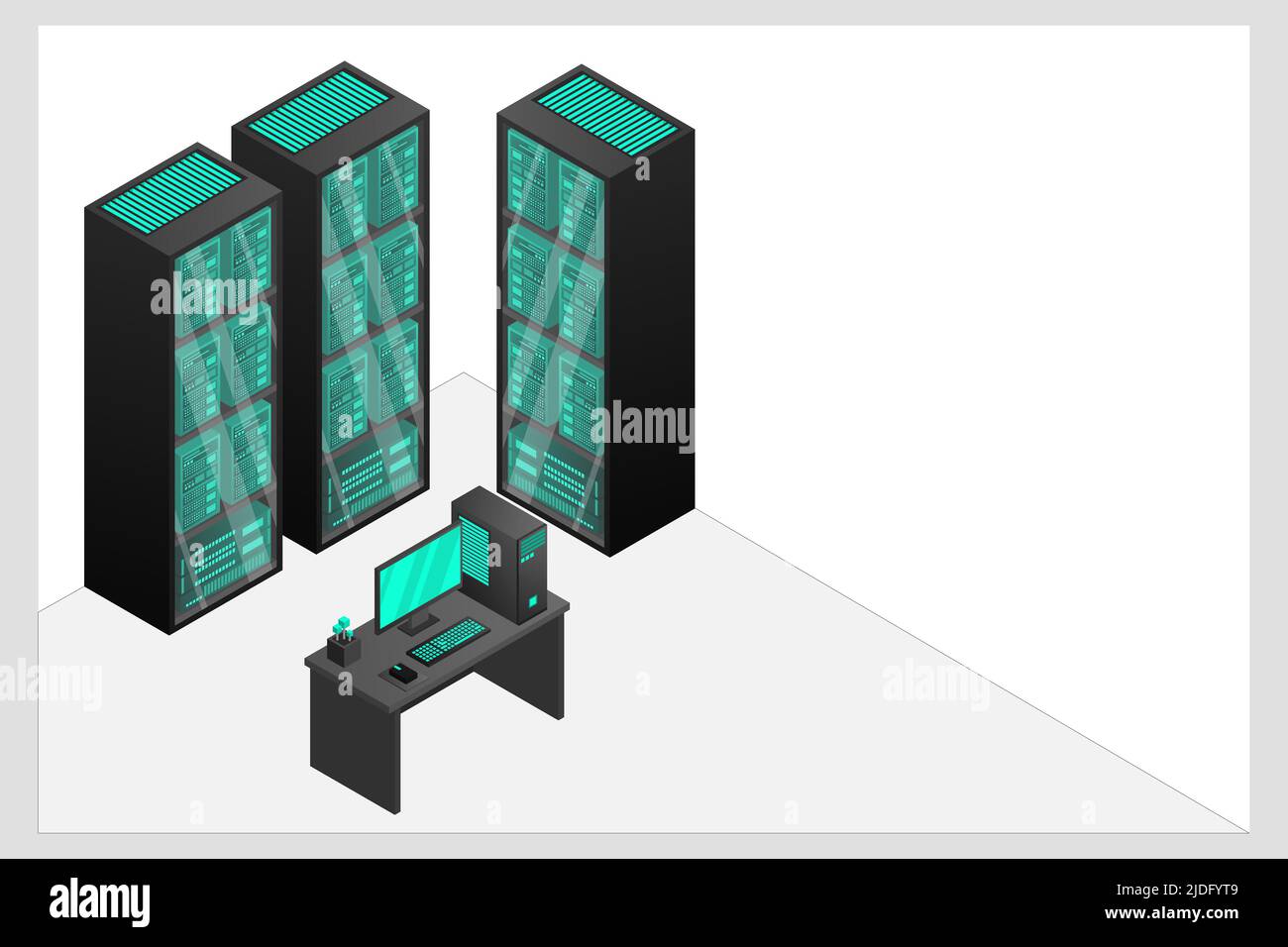 Web hosting and big data processing, server room rack. Concept of data center isometric Stock ...