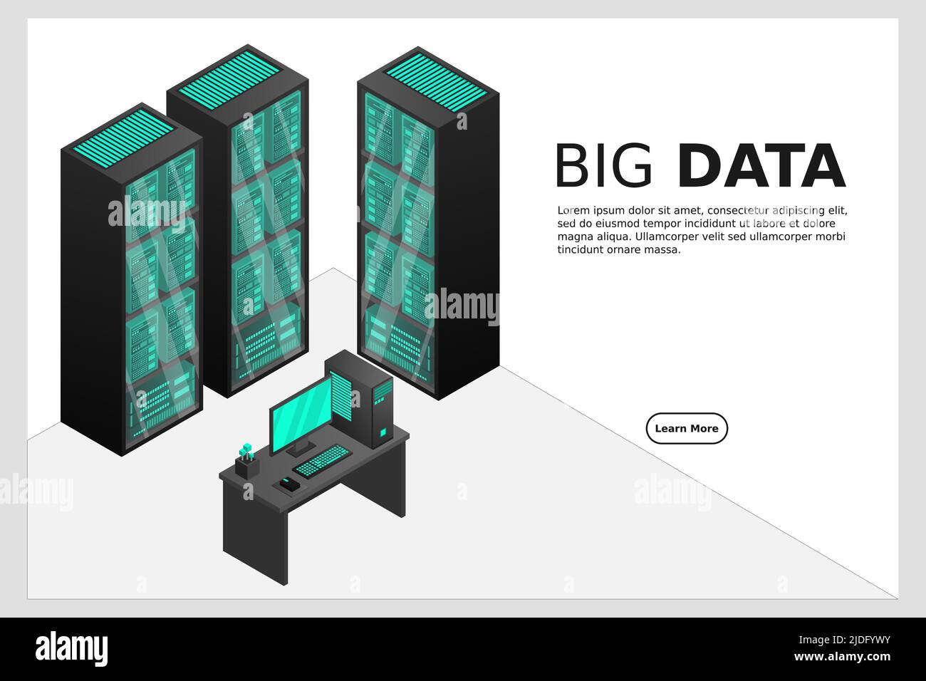 Web hosting and big data processing, server room rack. Concept of data center isometric Stock ...
