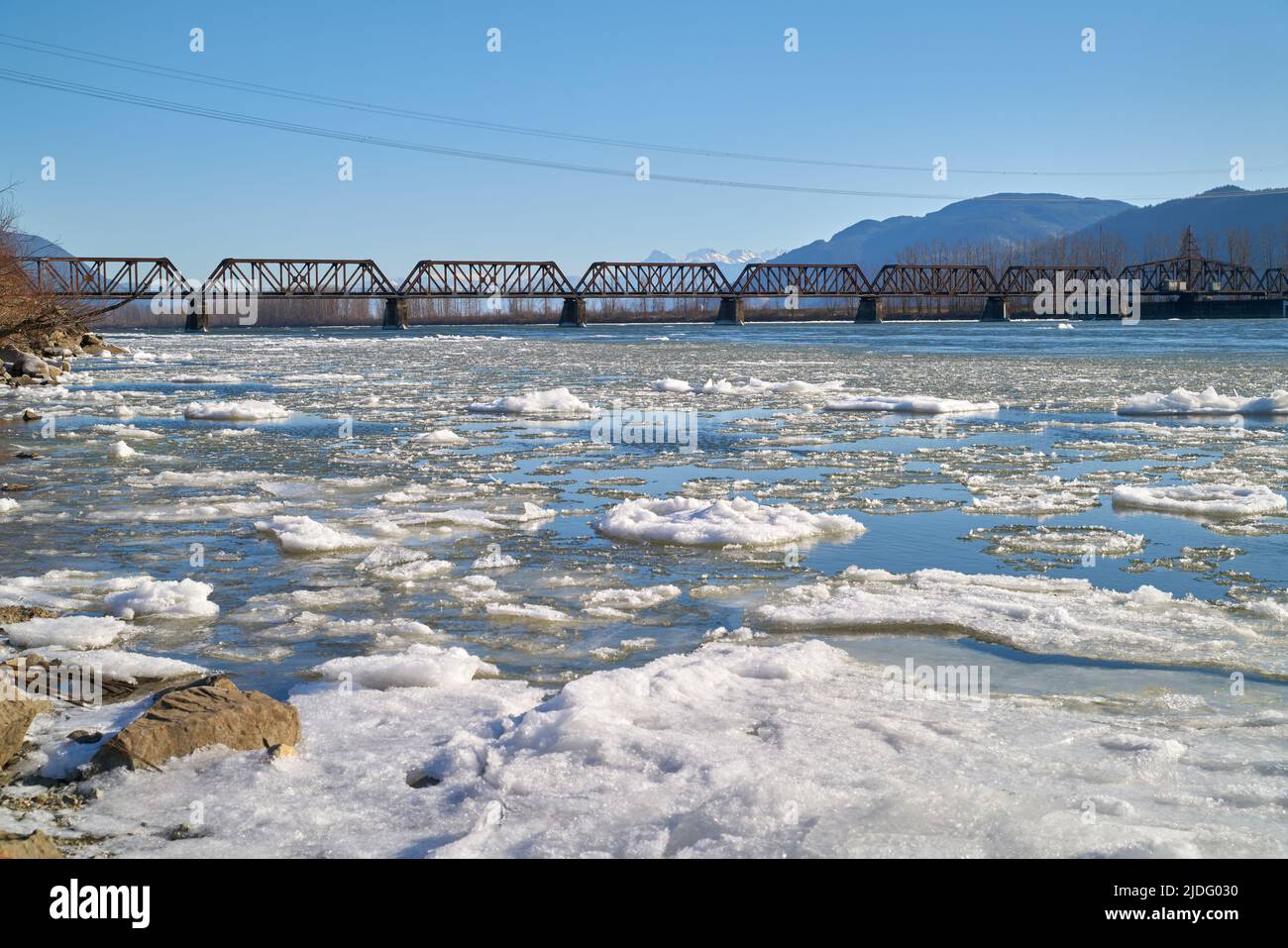 Fraser River Rail Bridge Winter BC. A rail bridge crossing the Fraser ...