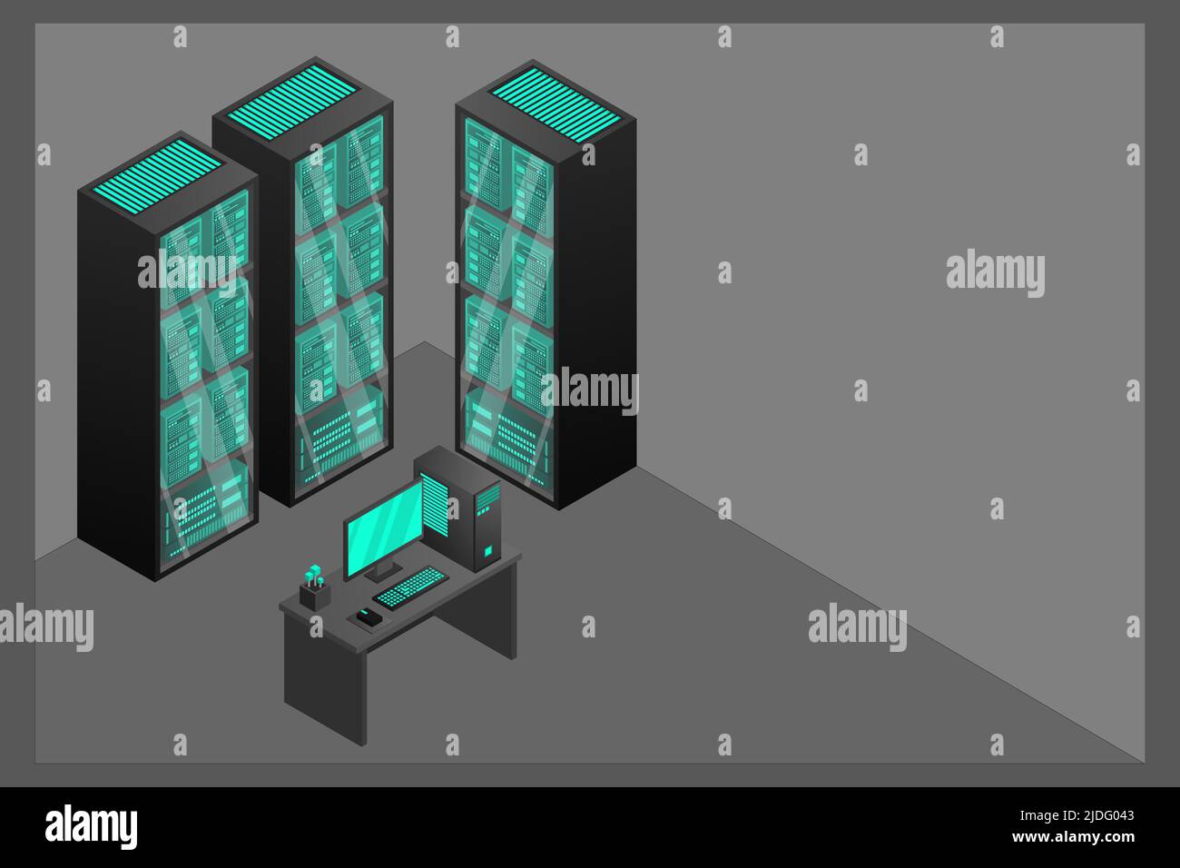 Web hosting and big data processing, server room rack. Concept of data ...