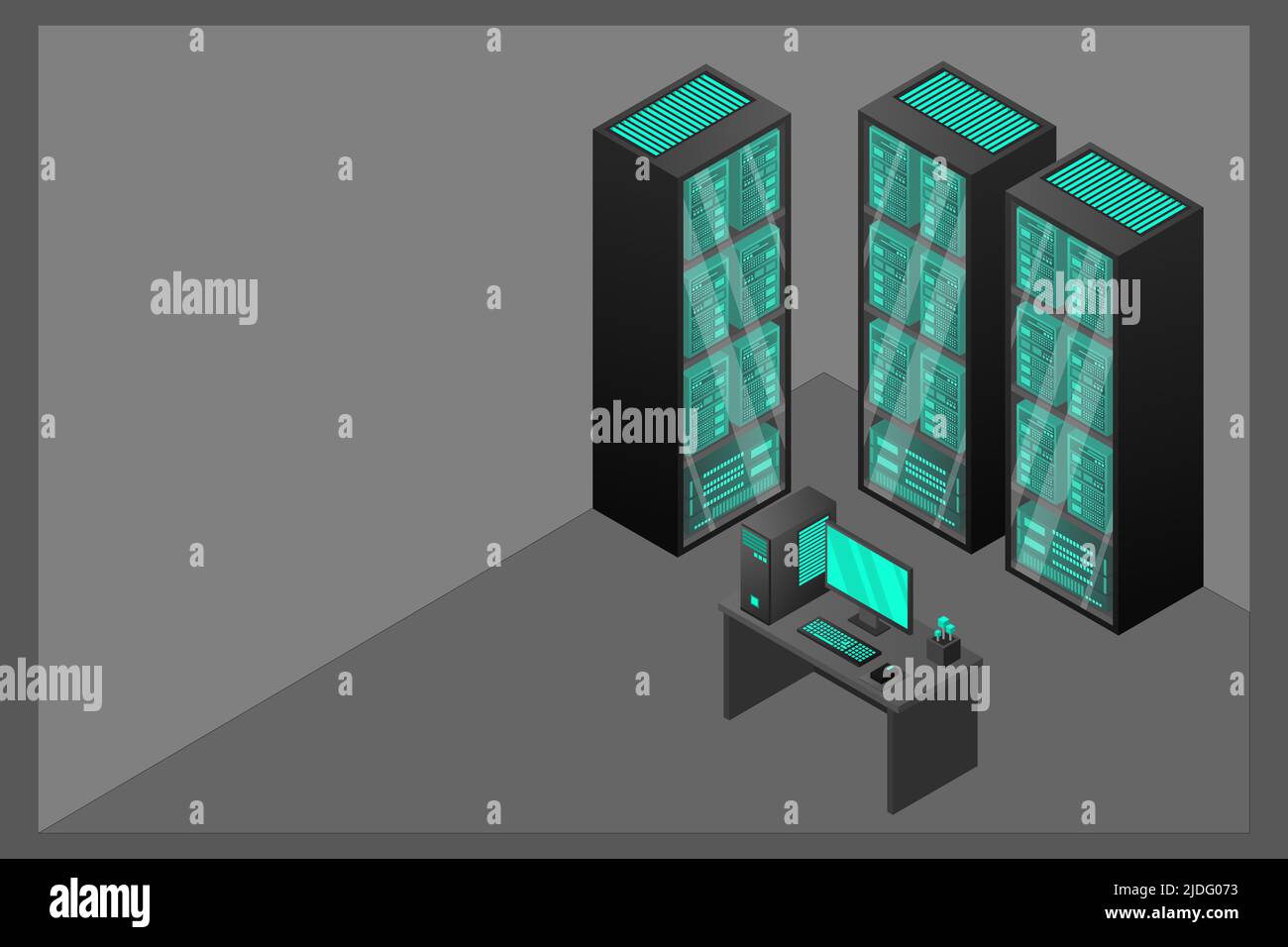 Web hosting and big data processing, server room rack. Concept of data center isometric Stock ...