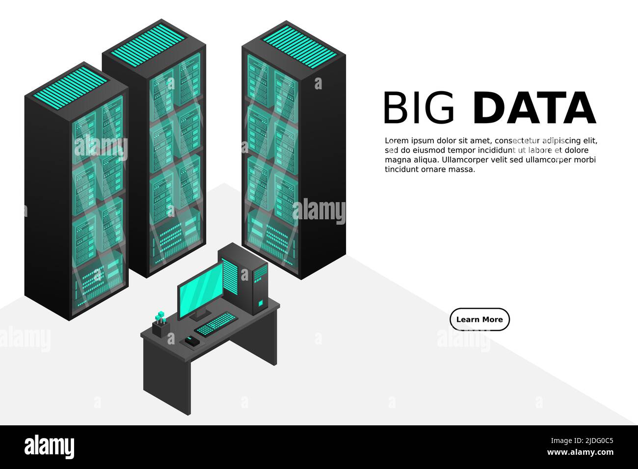 Web hosting and big data processing, server room rack. Concept of data ...