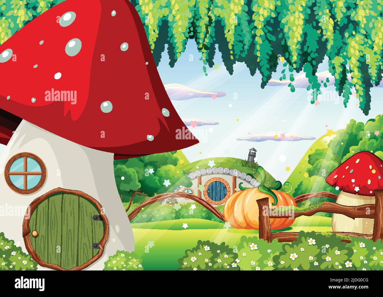 Fantasy forest cartoon background illustration Stock Vector Image & Art ...