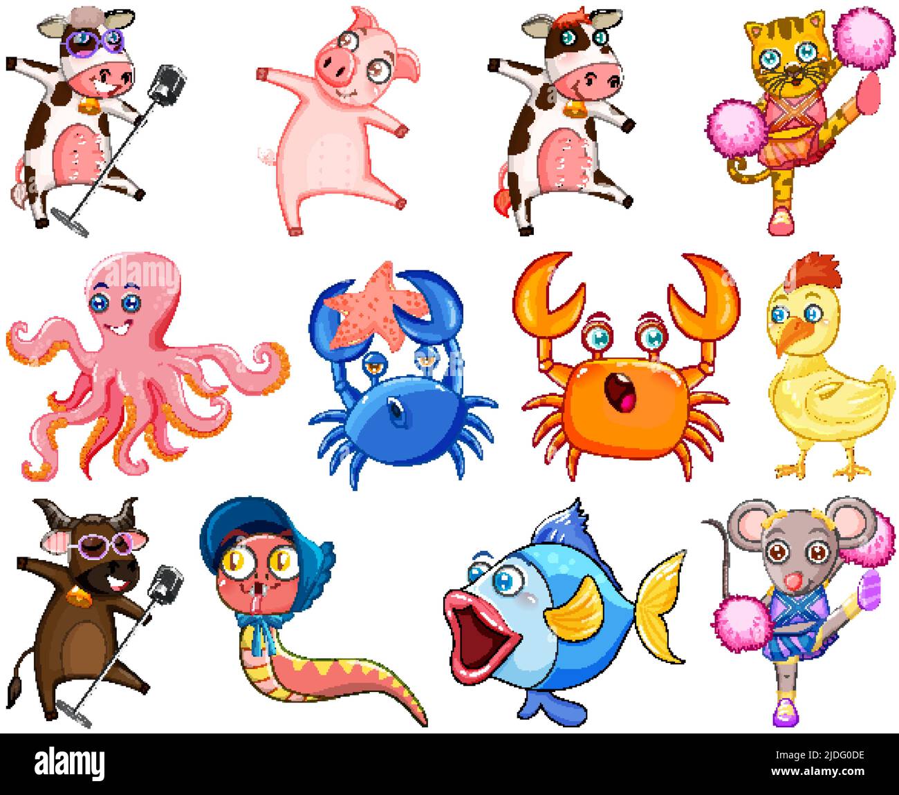 Cute animals with happy smile illustration Stock Vector Image & Art - Alamy