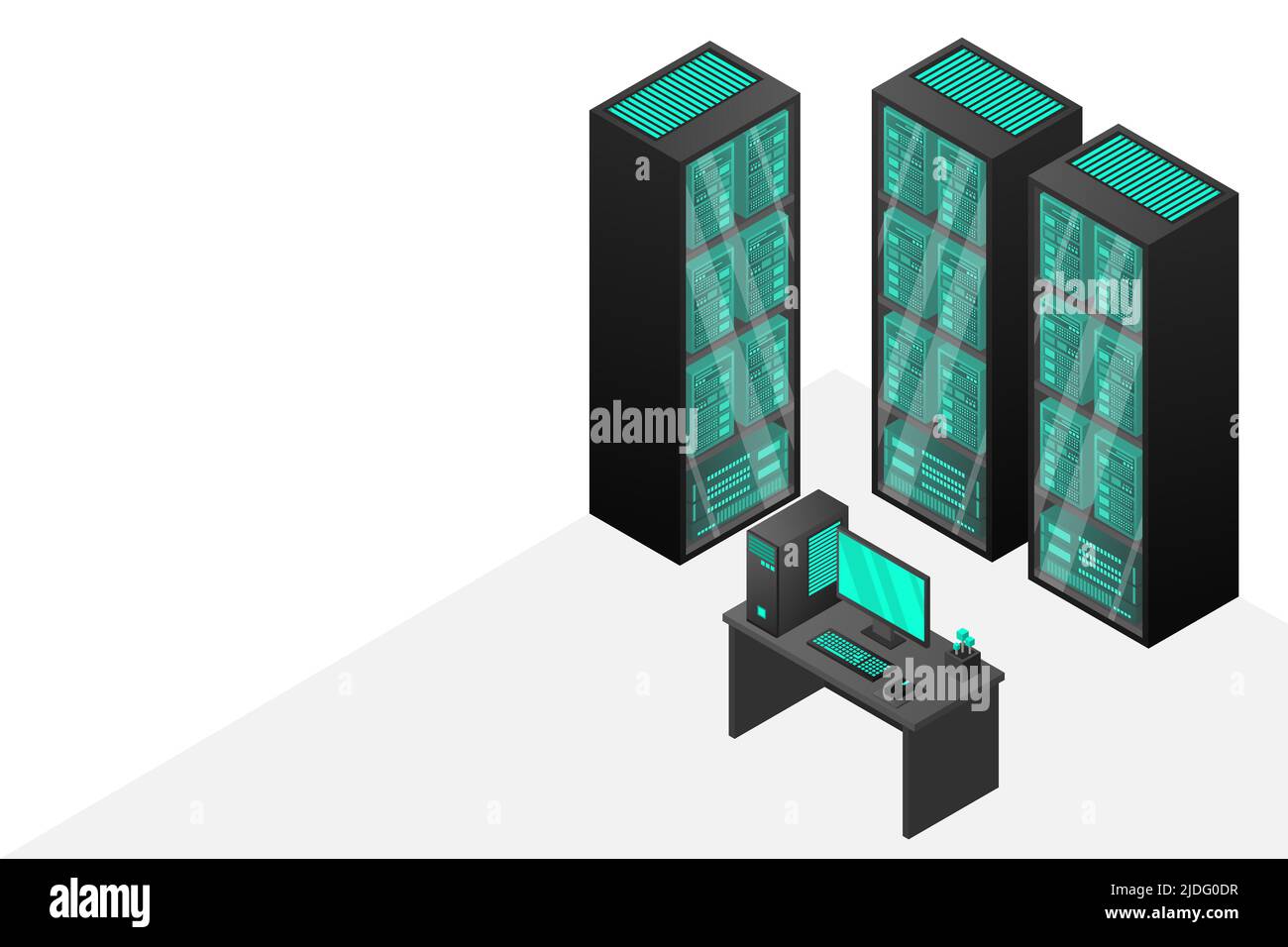 Web hosting and big data processing, server room rack. Concept of data center isometric Stock ...