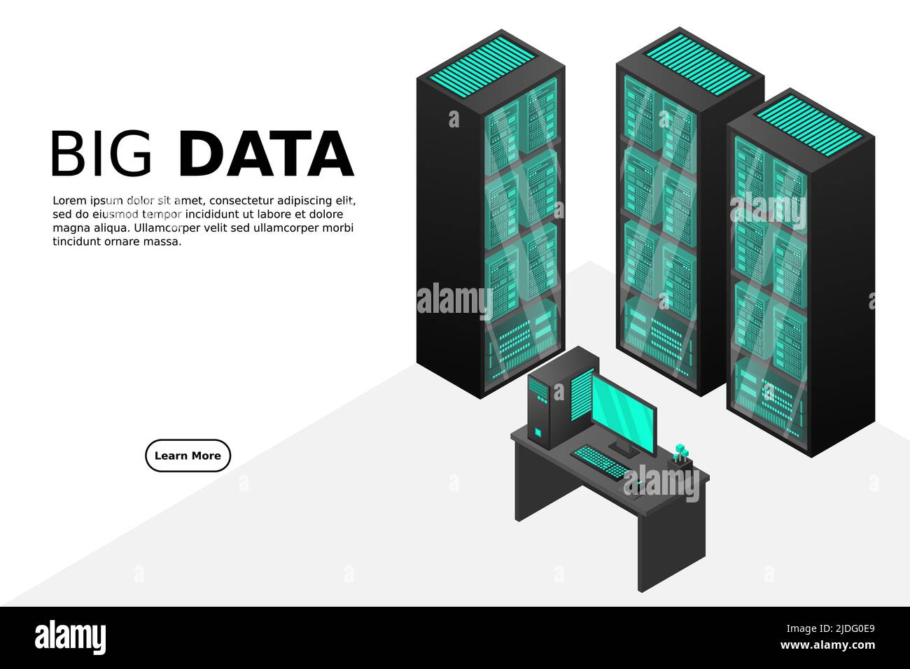 Web hosting and big data processing, server room rack. Concept of data center isometric Stock ...