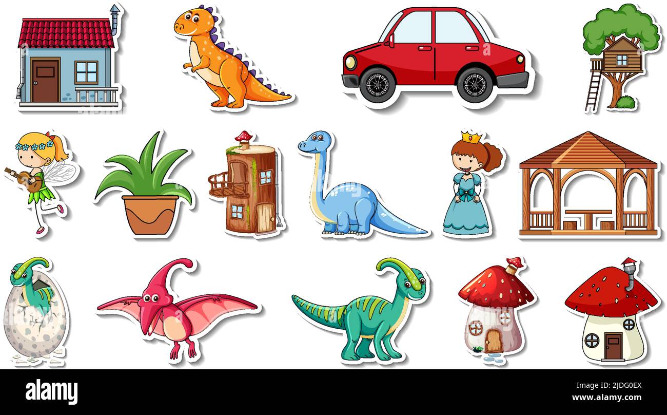 Sticker set of fantasy fairy tale cartoon characters illustration Stock ...