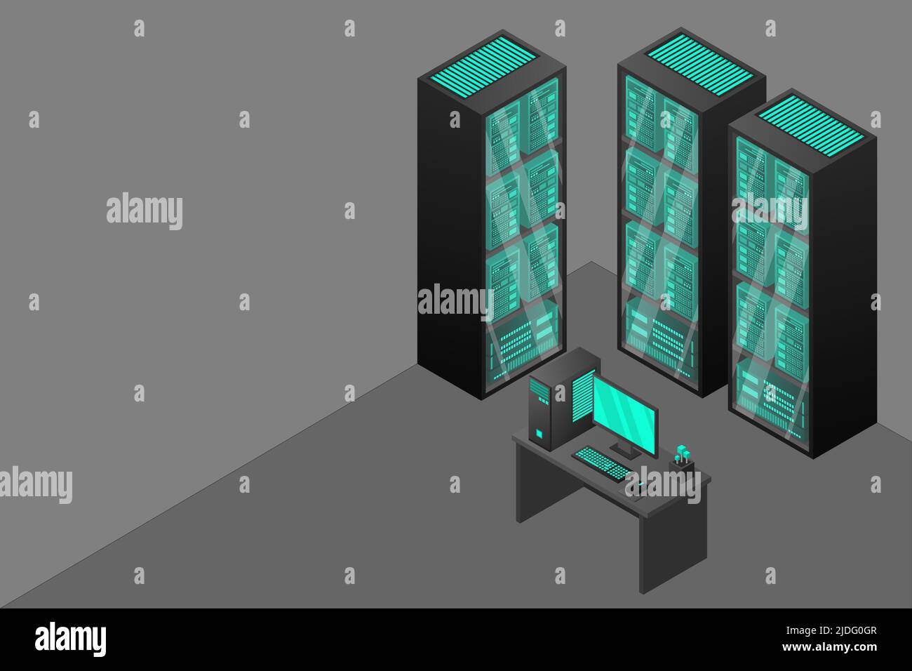 Web hosting and big data processing, server room rack. Concept of data center isometric Stock ...