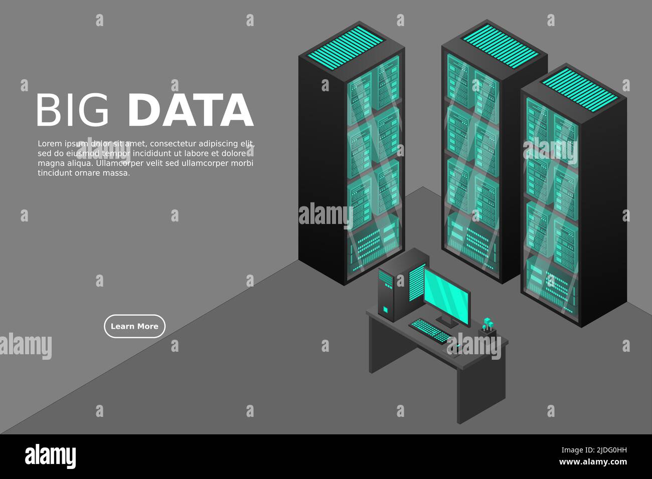 Web hosting and big data processing, server room rack. Concept of data center isometric Stock ...