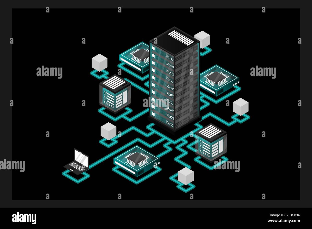 Concept Of Data Network Management Vector Isometric Map With Business Networking Servers