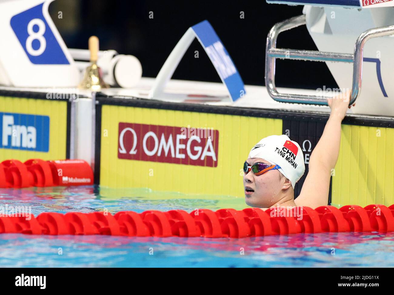 Budapest. 20th June, 2022. Tang Muhan of China reacts after the Women's ...