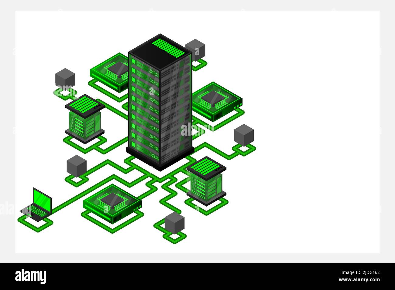Concept Of Data Network Management Vector Isometric Map With Business Networking Servers