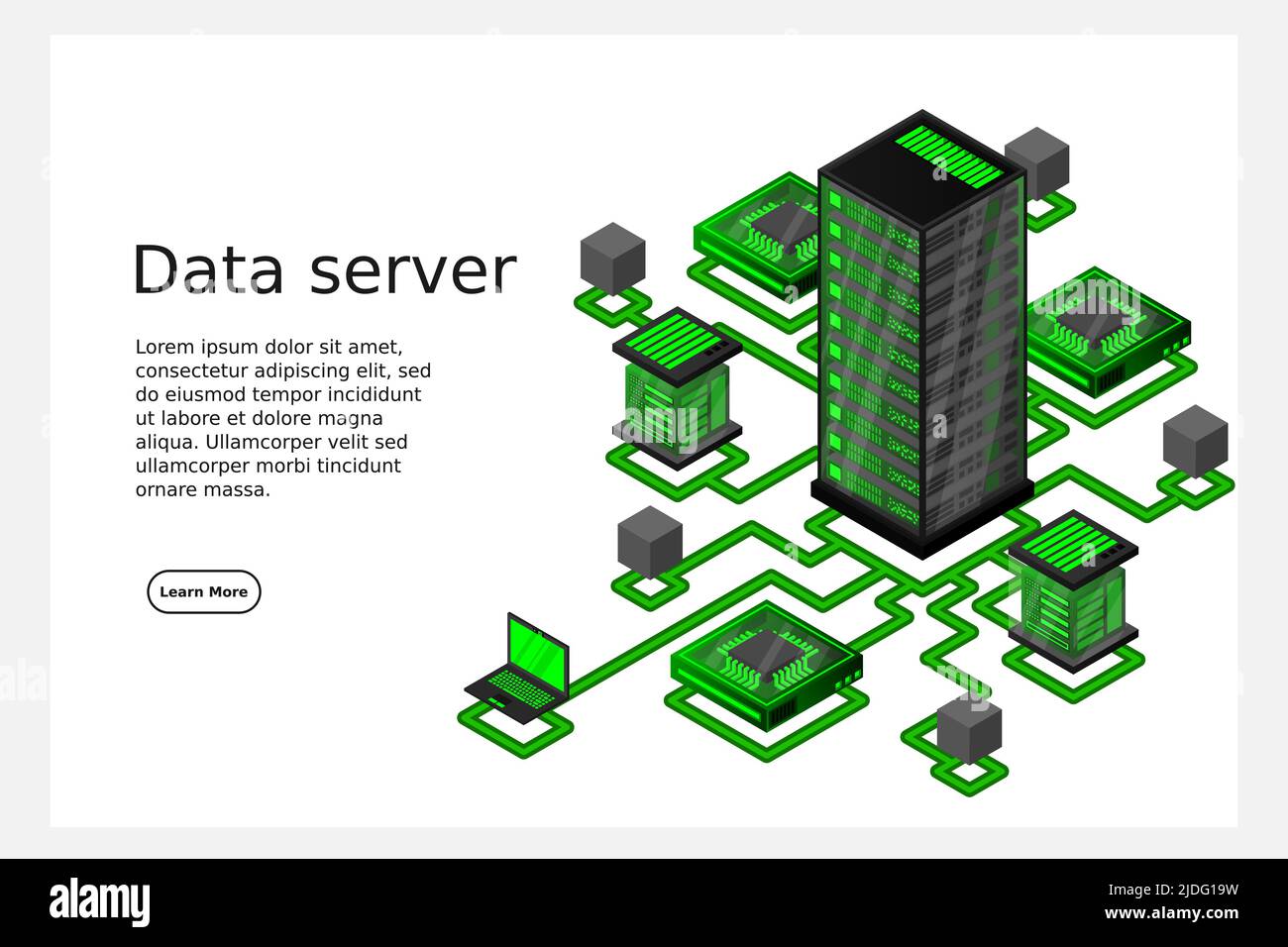 Concept Of Data Network Management Vector Isometric Map With Business Networking Servers