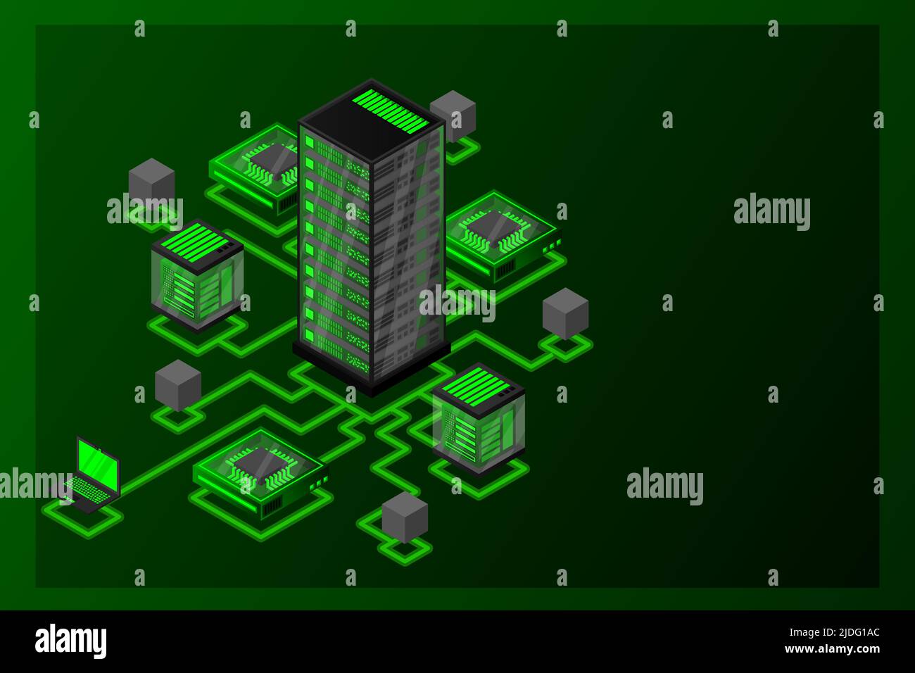 Concept Of Data Network Management Vector Isometric Map With Business Networking Servers