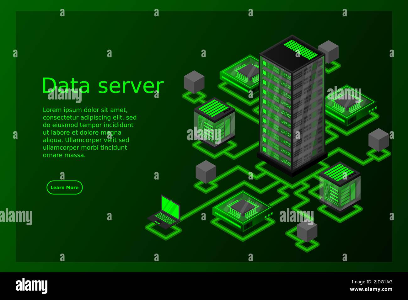 Concept Of Data Network Management Vector Isometric Map With Business Networking Servers