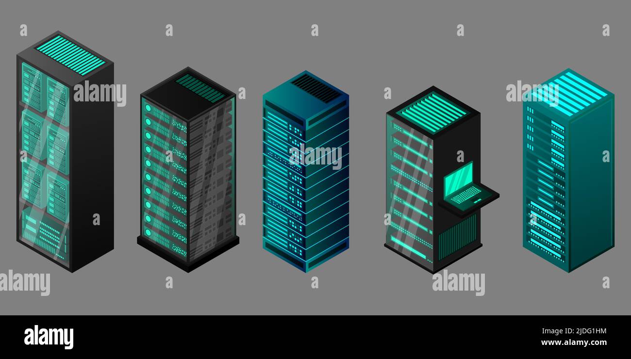 isometric set server equipment isolated background . Vector ...