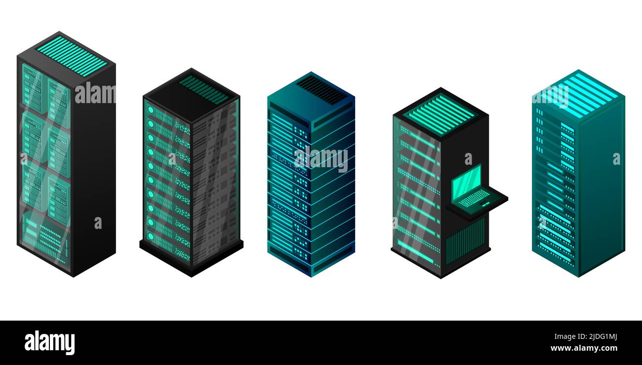isometric set server equipment isolated background . Vector ...