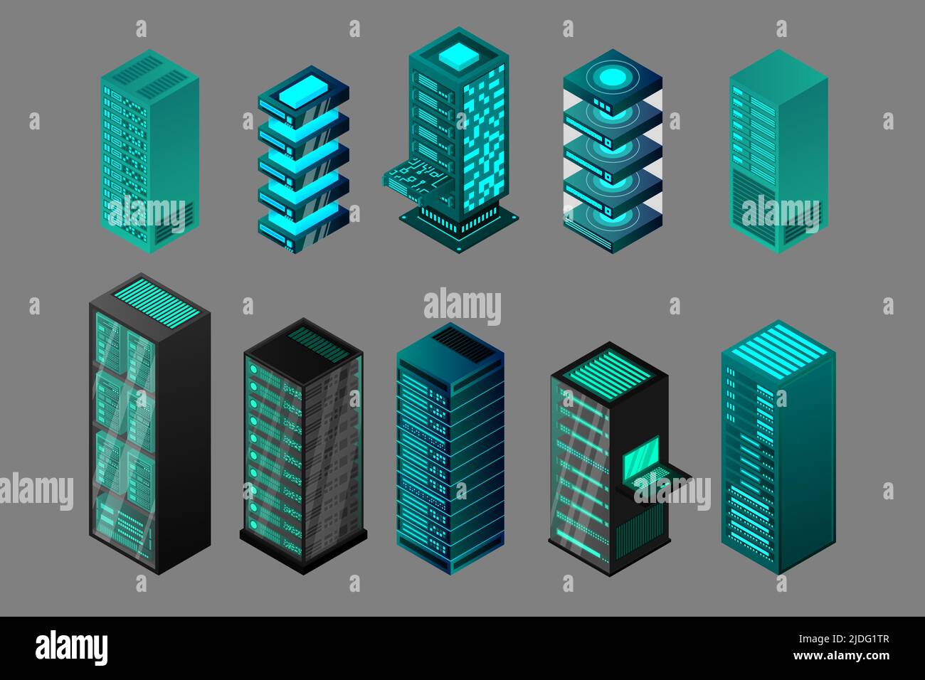 isometric set server equipment isolated background . Vector ...