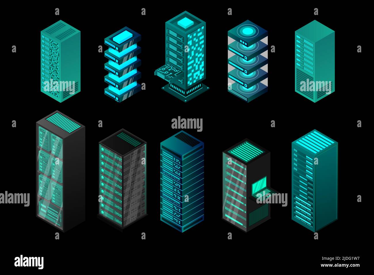 isometric set server equipment isolated background . Vector ...