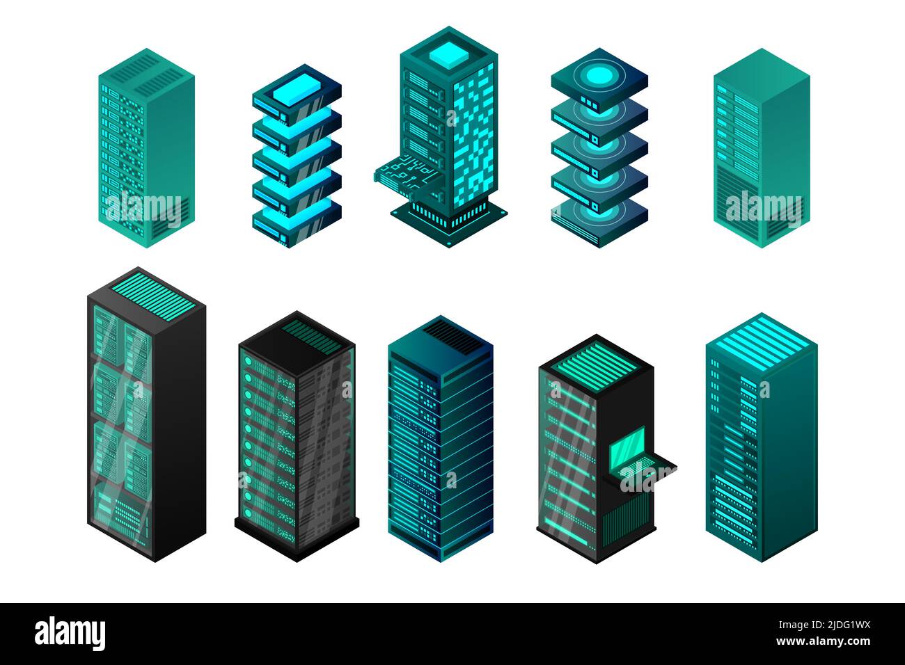 isometric set server equipment isolated background . Vector ...