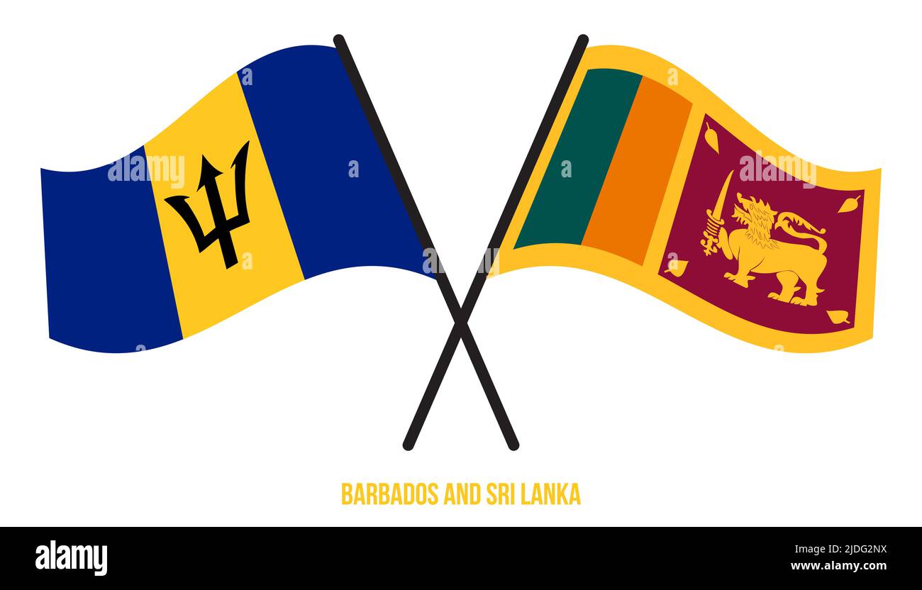 Barbados and Sri Lanka Flags Crossed And Waving Flat Style. Official ...