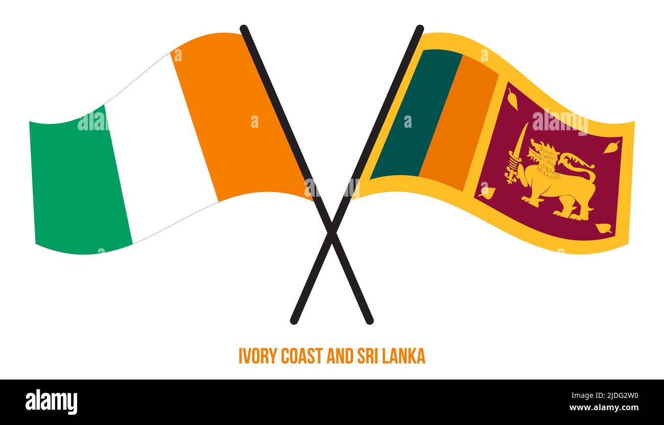 Ivory Coast and Sri Lanka Flags Crossed And Waving Flat Style. Official ...