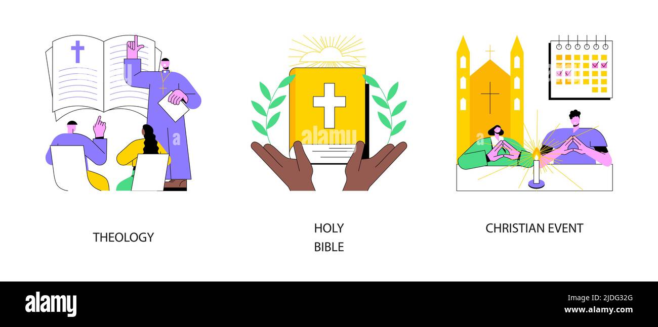 Study of god abstract concept vector illustration set. Theology and ...