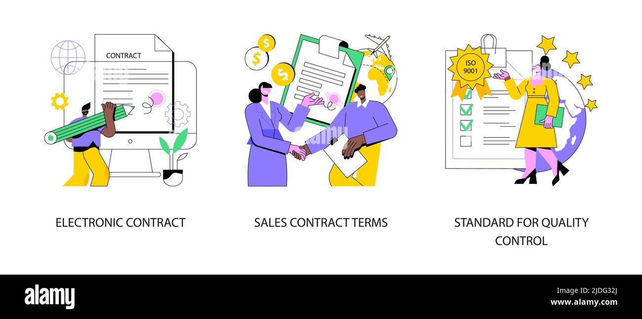 Business agreement abstract concept vector illustration set. Electronic ...