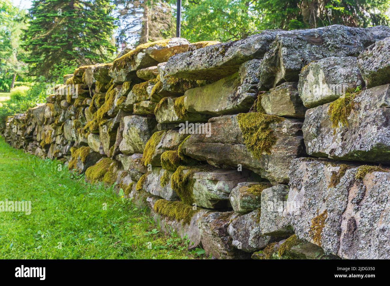 Old stone wall around the medieval stone church in Messukylä Tampere ...