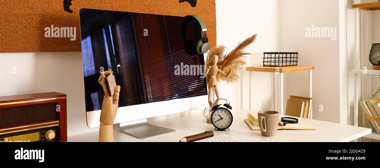 Comfortable workplace with modern computer in room Stock Photo - Alamy