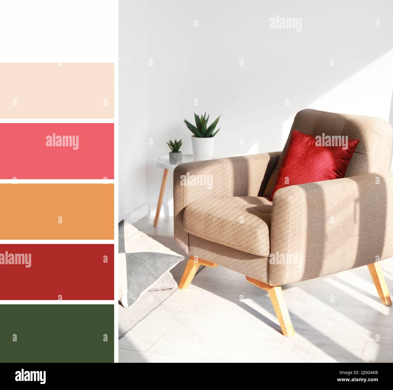 Soft armchair in light living room. Different color patterns Stock ...
