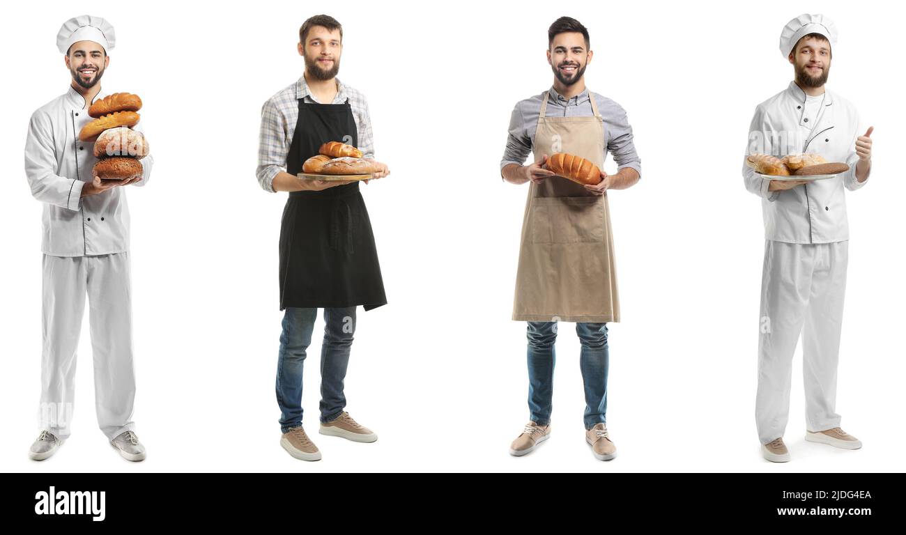Set of bakers with fresh bread isolated on white Stock Photo - Alamy