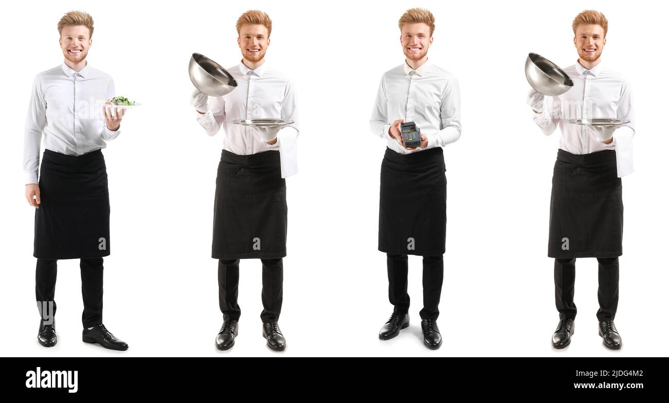 Set of handsome waiter isolated on white Stock Photo - Alamy