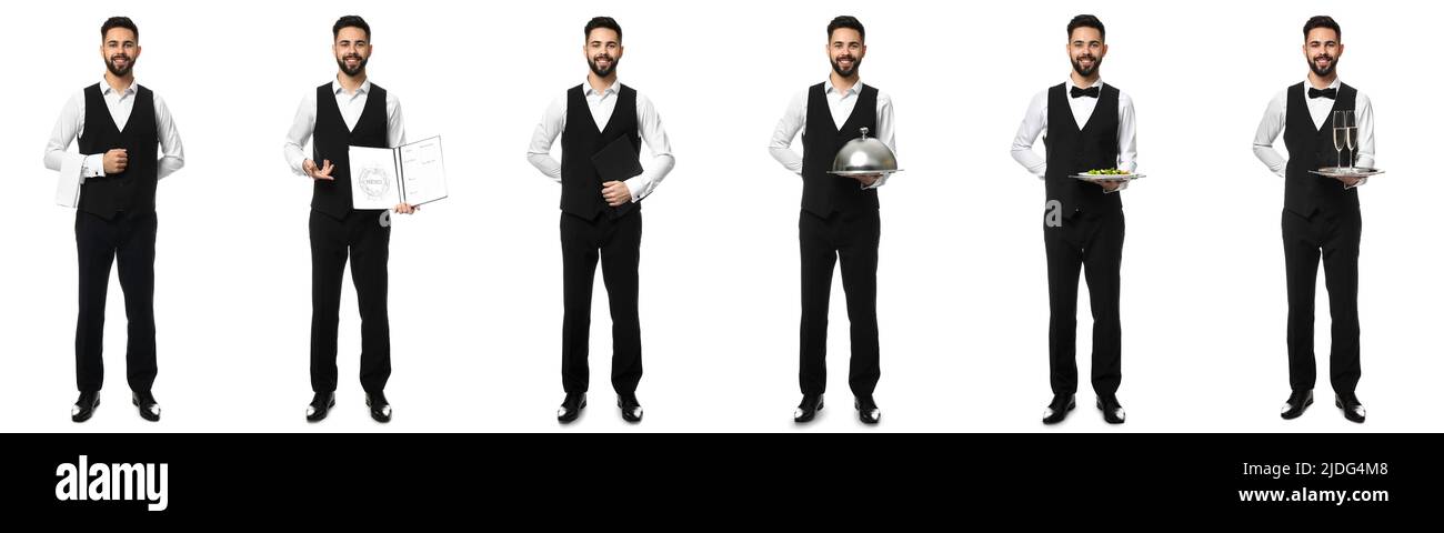 Set of handsome waiter isolated on white Stock Photo - Alamy