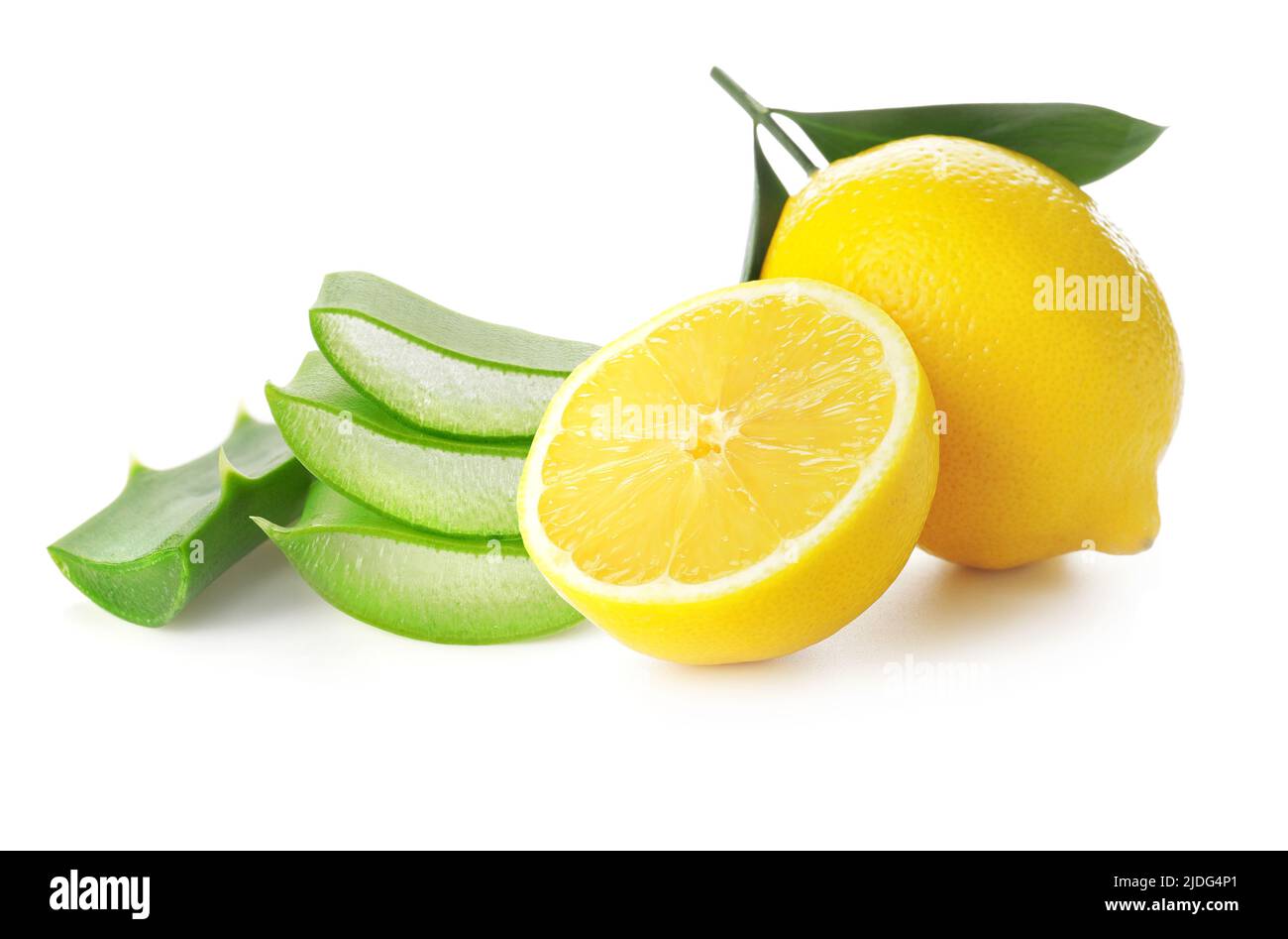 Fresh aloe vera leaves and lemon on white background Stock Photo - Alamy